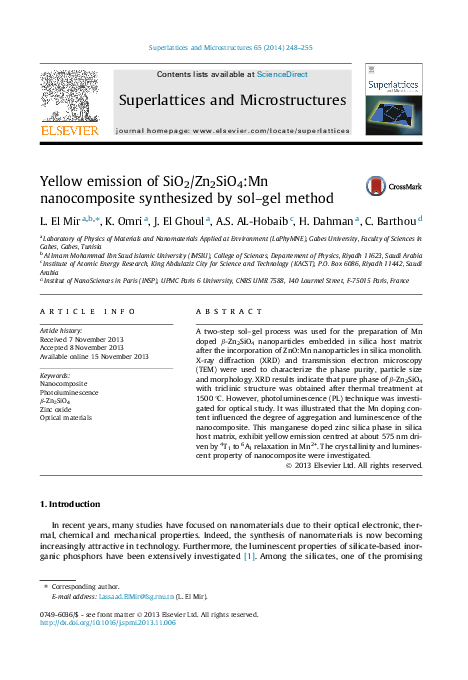 (PDF) Yellow emission of SiO2/Zn2SiO4:Mn nanocomposite synthesized by sol–gel method | OMRI ...