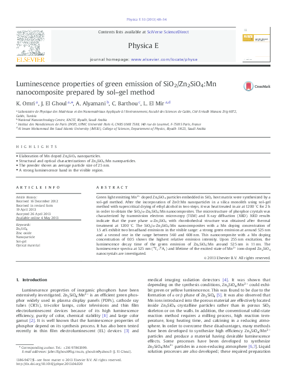 (PDF) Luminescence properties of green emission of SiO2/Zn2SiO4:Mn nanocomposite prepared by sol ...
