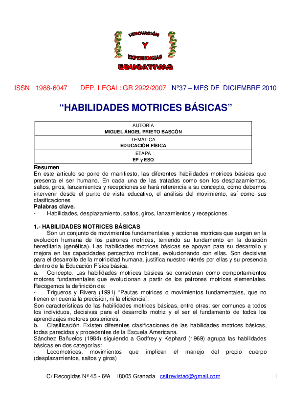 (PDF) “HABILIDADES MOTRICES BÁSICAS” AUTORÍA