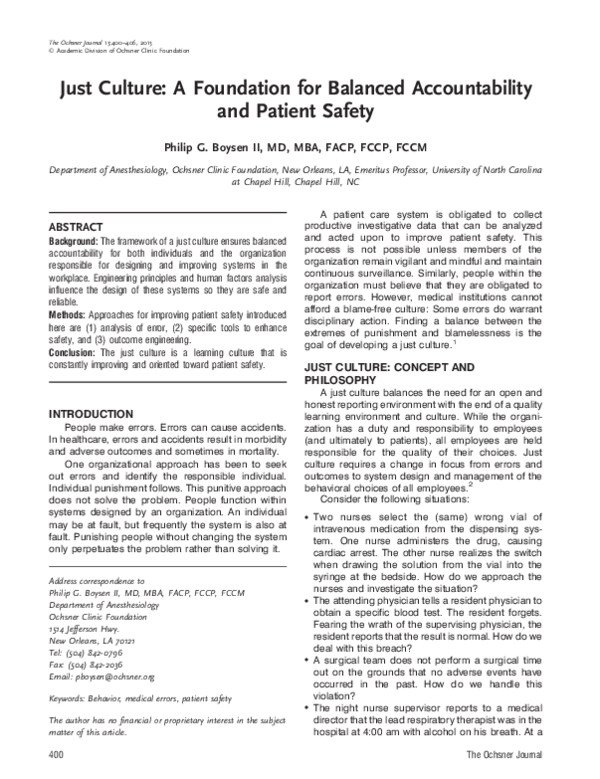 (PDF) Just Culture: A Foundation for Balanced Accountability and ...