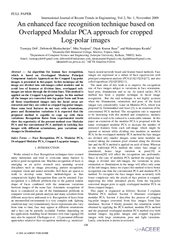 Pdf An Enhanced Face Recognition Technique Based On Overlapped Modular Pca Approach For