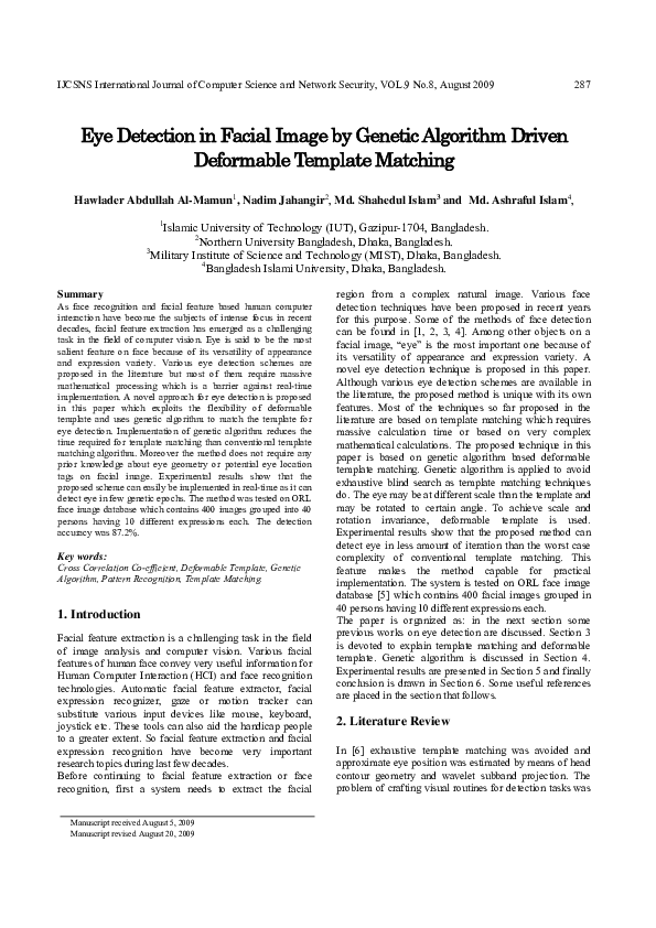 (PDF) Eye Detection in Facial Image by Genetic Algorithm Driven Deformable Template Matching
