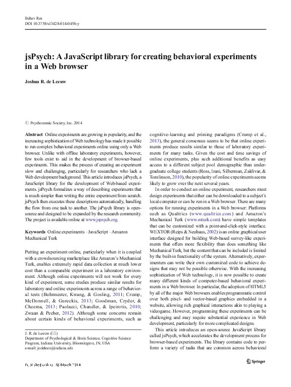 Pdf Jspsych A Javascript Library For Creating Behavioral Experiments In A Web Browser 4904