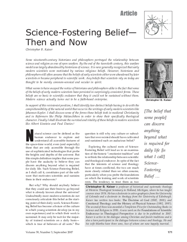 (PDF) Science-Fostering Belief— Then and Now
