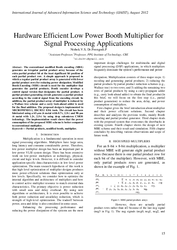 Pdf Hardware Efficient Low Power Booth Multiplier For Signal Processing Applications