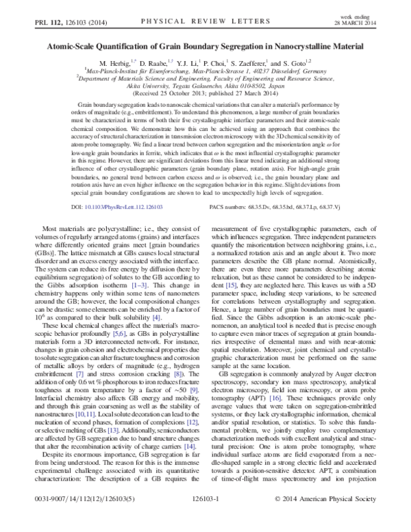 (PDF) Atomic-Scale Quantification of Grain Boundary Segregation in Nanocrystalline Material