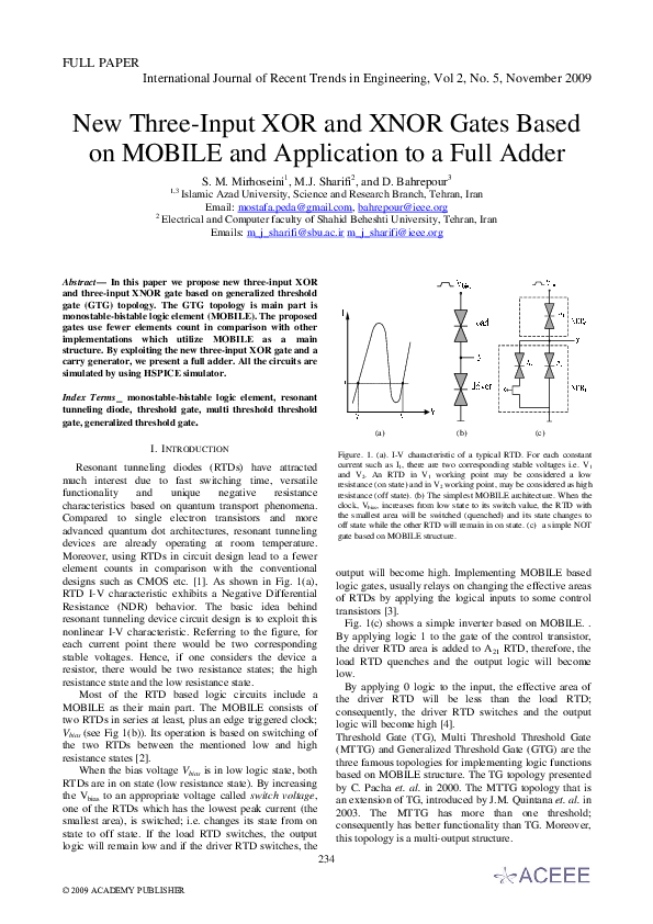 (PDF) New Three-Input XOR and XNOR Gates Based on MOBILE and ...