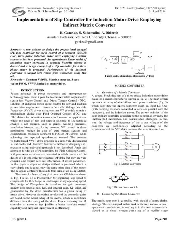 Pdf Implementation Of Slip Controller For Induction Motor Drive Employing Indirect Matrix