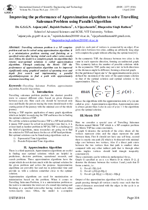Pdf Improving The Performance Of Approximation Algorithm To Solve Travelling Salesman Problem