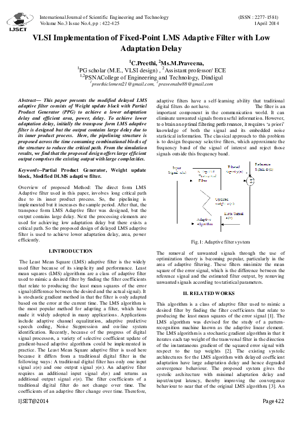 Pdf Vlsi Implementation Of Fixed Point Lms Adaptive Filter With Low Adaptation Delay