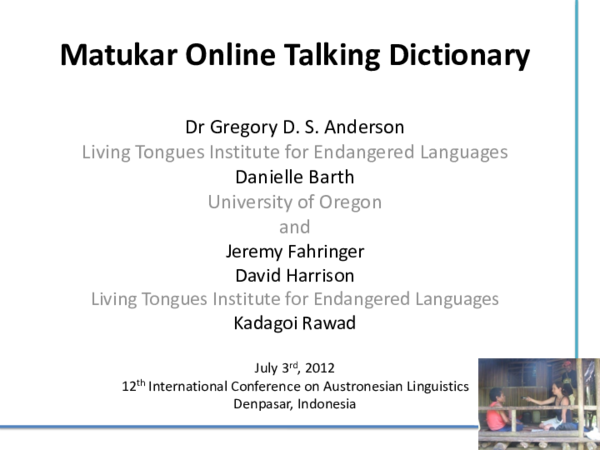 (PDF) Matukar Online Talking Dictionary, for 12th International ...