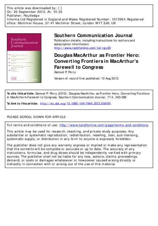 (PDF) Southern Communication Journal Douglas MacArthur as Frontier Hero ...
