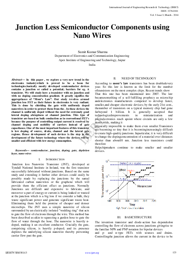 (PDF) Junction Less Semiconductor Components using Nano Wires