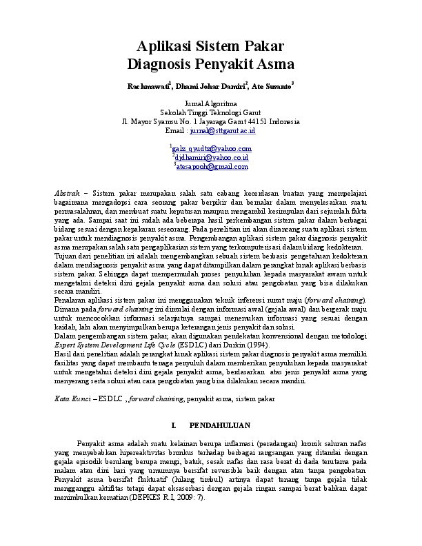 (PDF) Aplikasi Sistem Pakar Diagnosis Penyakit Asma (PDF) Aplikasi Sistem Pakar Diagnosis Penyakit Asma