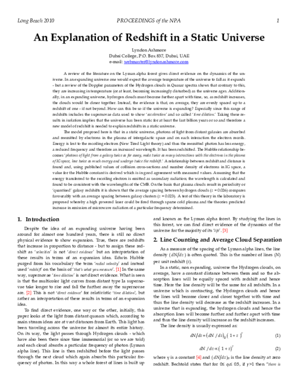 (PDF) An explanation of redshifts in a static universe
