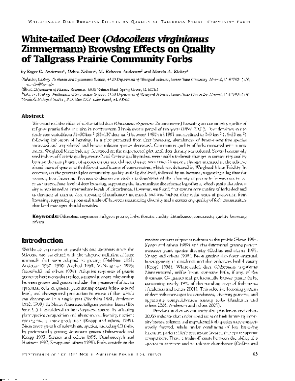 (PDF) White-tailed deer browsing effects on quality of tallgrass ...