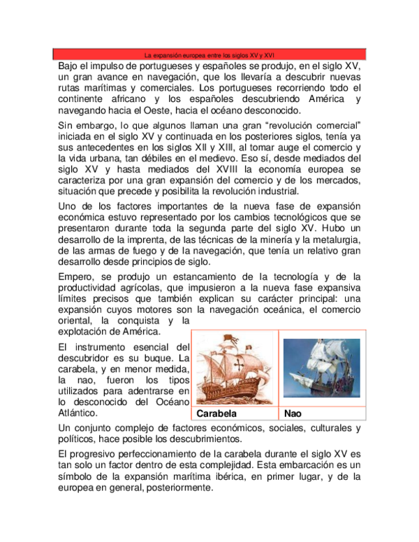 (DOC) La expansion europea entre los siglos XV y XVI