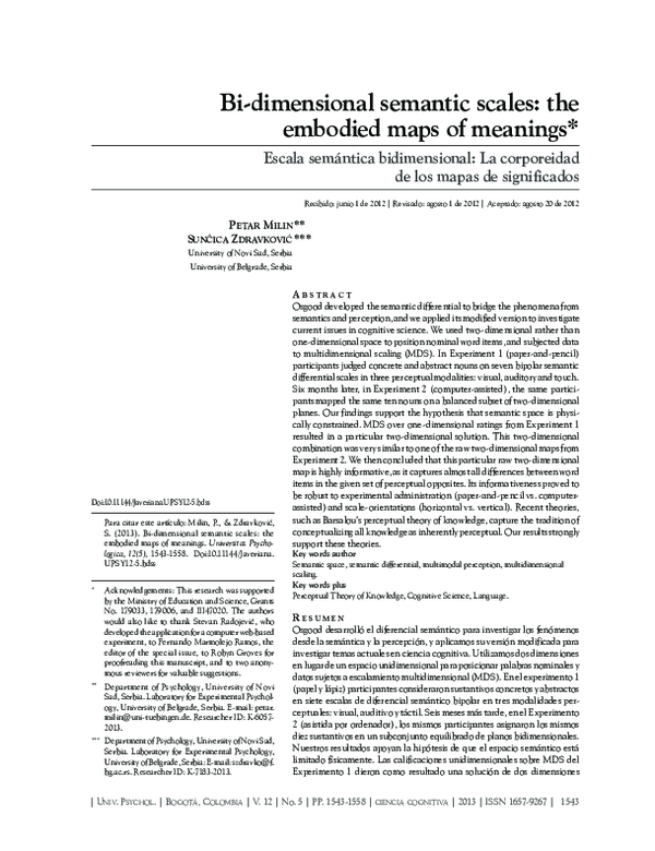 (PDF) Bi-dimensional semantic scales: The embodied maps of meanings