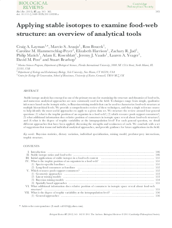 (PDF) Applying stable isotopes to examine food-web structure: an ...