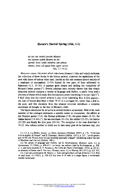 (PDF) Horace's Sacred Spring (Ode I.1)