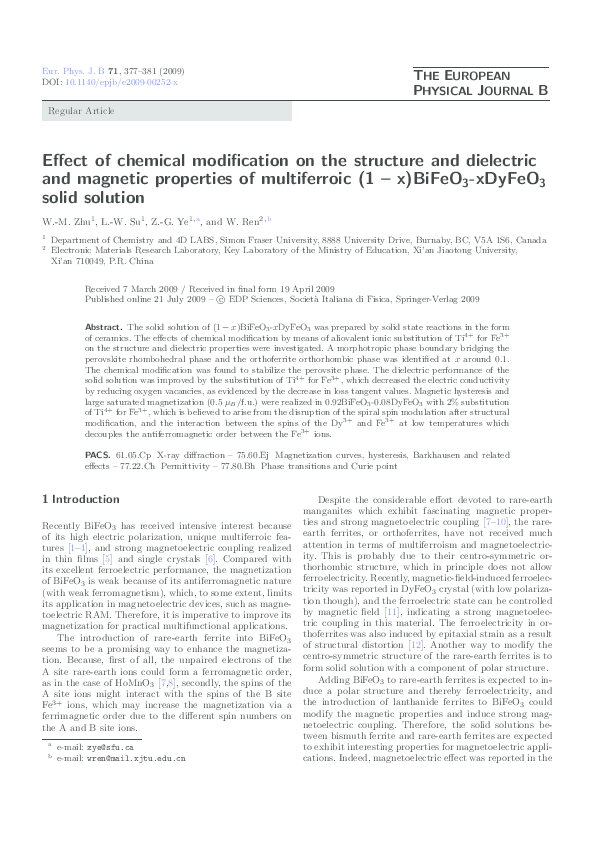(PDF) Effect of chemical modification on the structure, dielectric and magnetic properties of ...