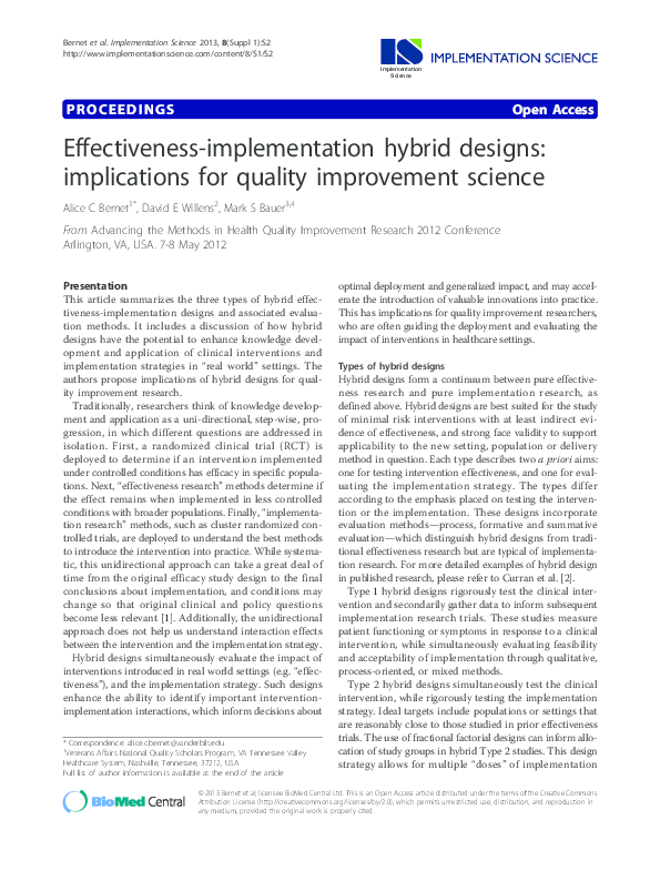 (PDF) Effectiveness-implementation hybrid designs: implications for ... (PDF) Effectiveness-implementation hybrid designs: implications for ...