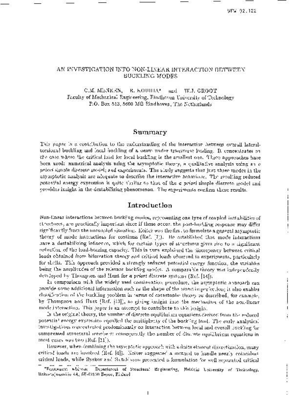 Pdf An Investigation Into Non Linear Interaction Between Buckling Modes