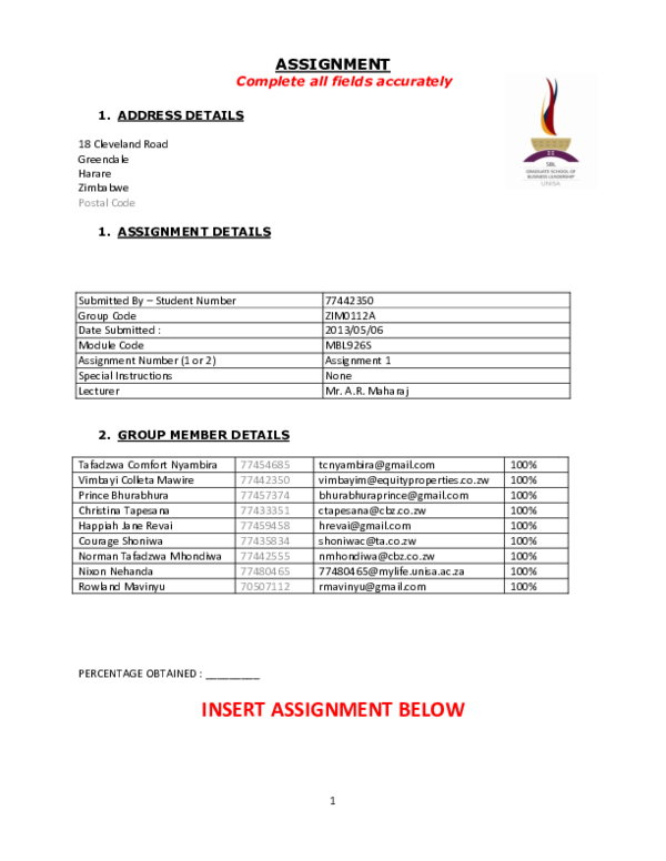 (PDF) INSERT ASSIGNMENT BELOW Module Code MBL926S Assignment Number (1 ...