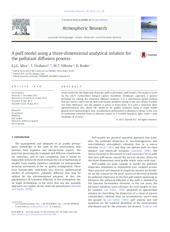 (PDF) A puff model using a three-dimensional analytical solution for the pollutant diffusion process