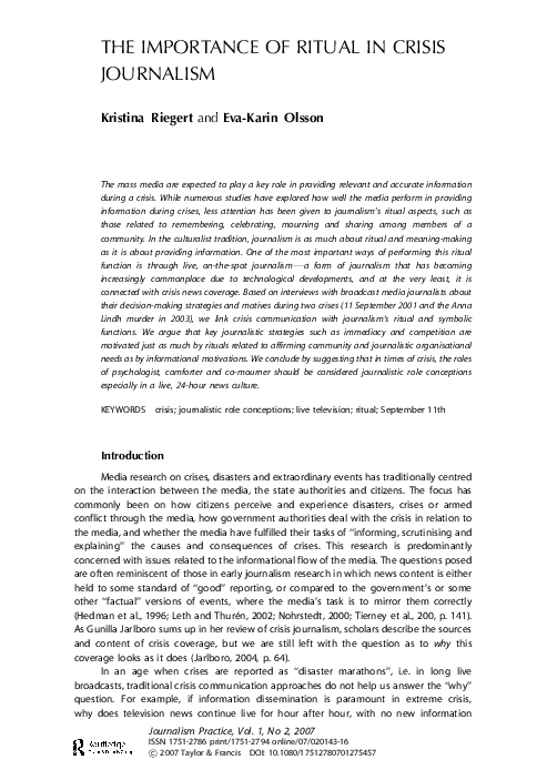 (PDF) THE IMPORTANCE OF RITUAL IN CRISIS JOURNALISM