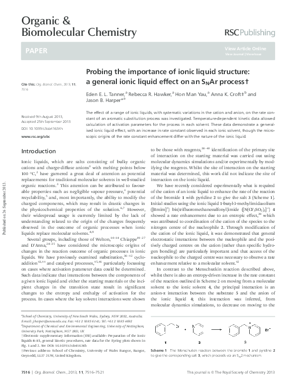 (PDF) Probing the importance of ionic liquid structure: a general ionic ...