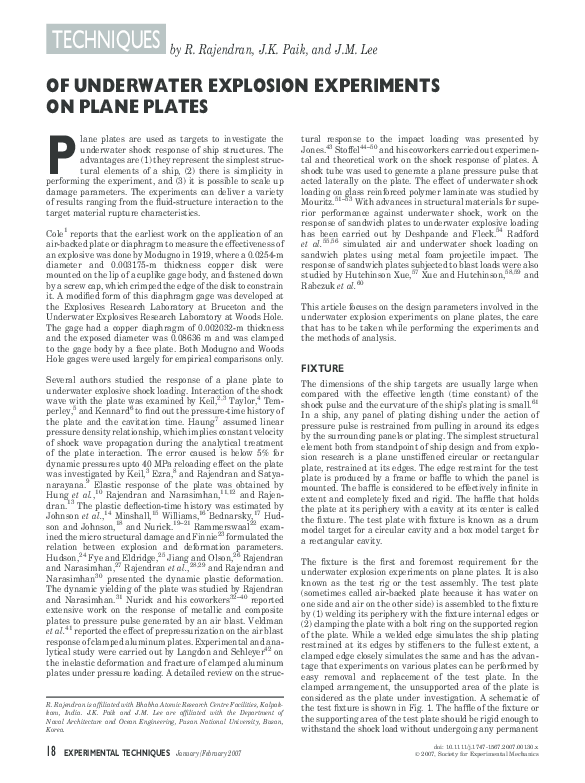 Pdf Of Underwater Explosion Experiments On Plane Plates Raju Rajendran
