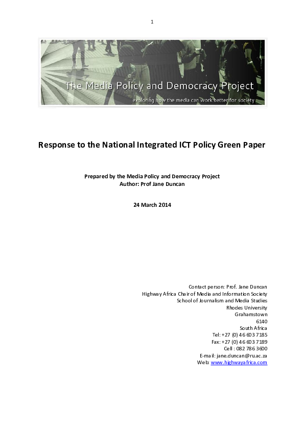 (PDF) Response to the National Integrated ICT Policy Green Paper