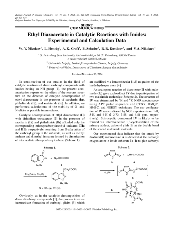 (PDF) Ethyl Diazoacetate in Catalytic Reactions with Imides ...