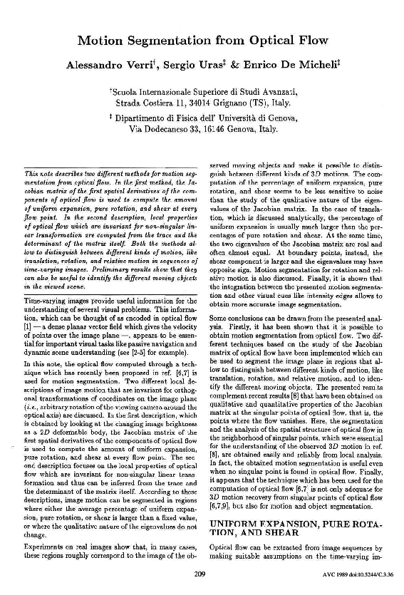 Pdf Motion Segmentation From Optical Flow