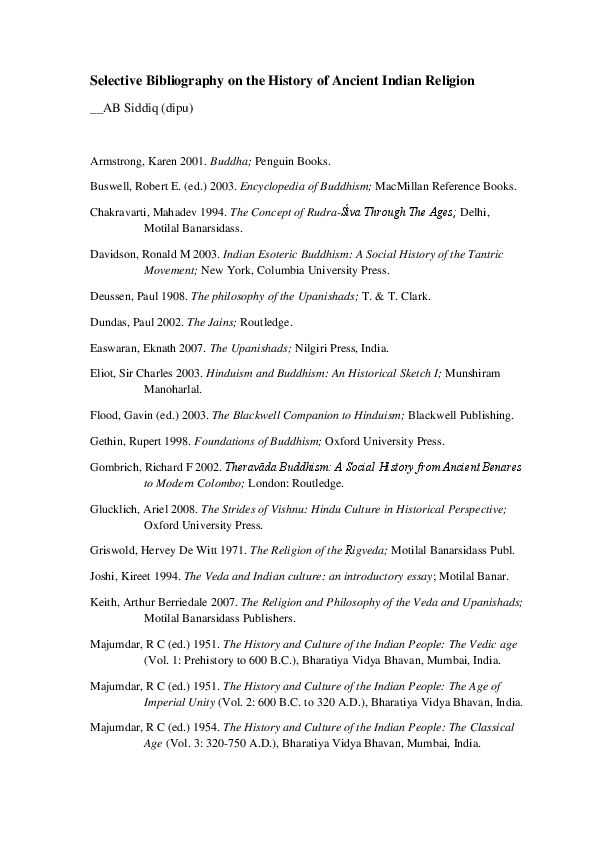 (PDF) Selective bibliography on the history of ancient Indian religion