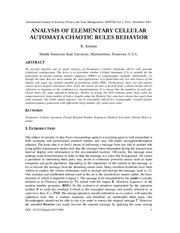 Pdf Analysis Of Elementary Cellular Automata Chaotic Rules Behavior
