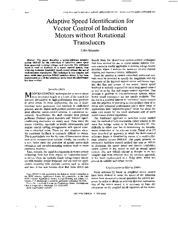 Pdf Adaptive Speed Identification For Vector Control Of Induction