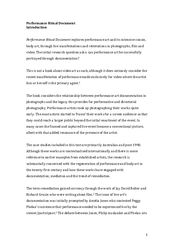 (PDF) Performance Art Documentation. From the book Performance_Ritual ...