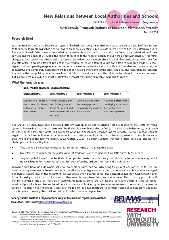 (PDF) New Relations Between Local Authorities and Schools: Research Brief