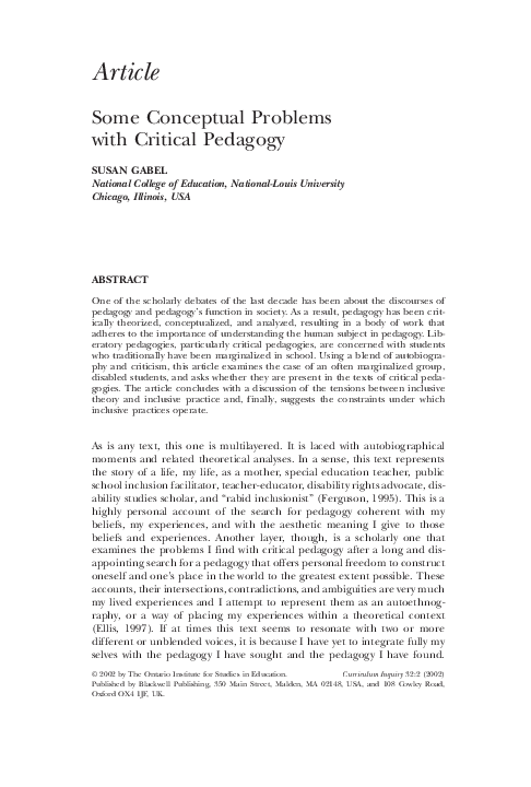 (PDF) Some conceptual problems with critical pedagogy