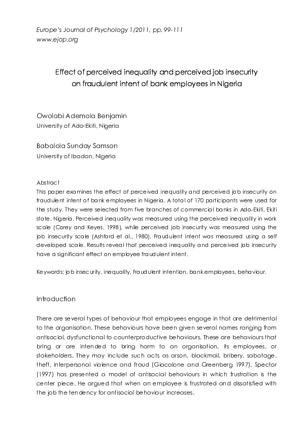(PDF) Effect of perceived inequality and perceived job insecurity
