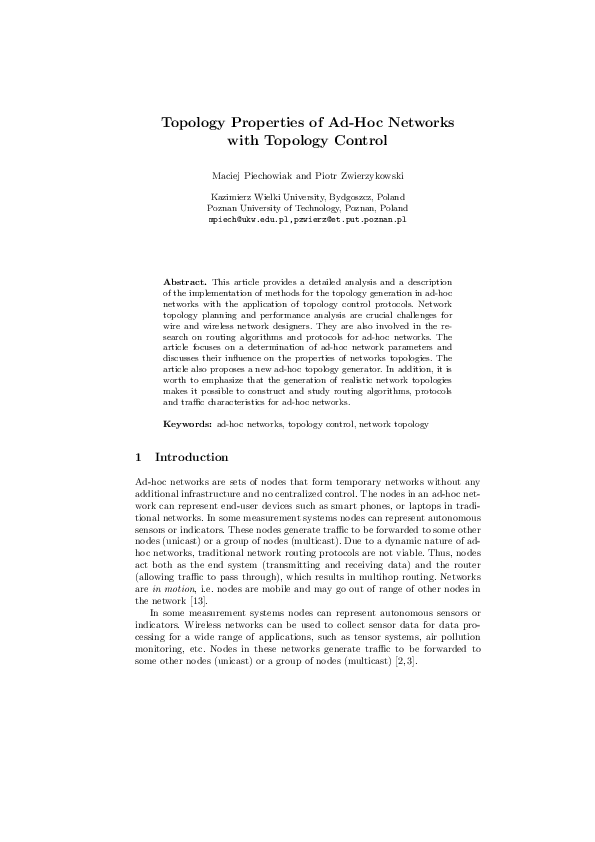 Pdf Topology Properties Of Ad Hoc Networks With Topology Control