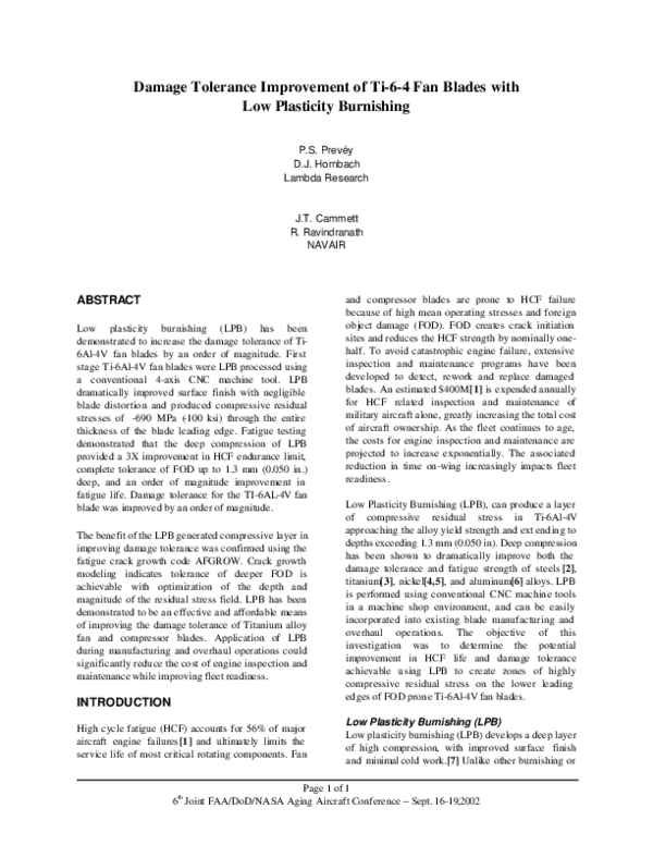 (PDF) Damage Tolerance Improvement of Ti6-4 Fan Blades with Low ...