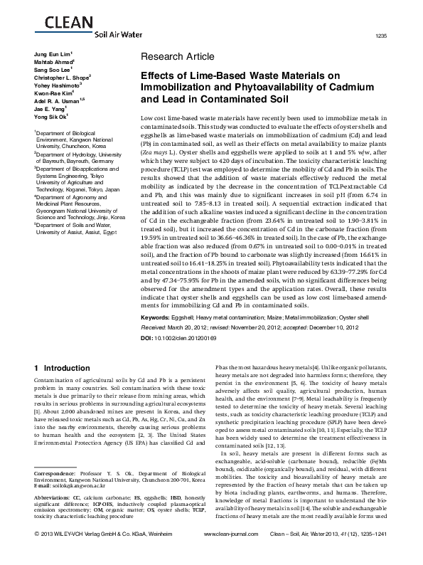 (PDF) Effects of Lime-Based Waste Materials on Immobilization and ...