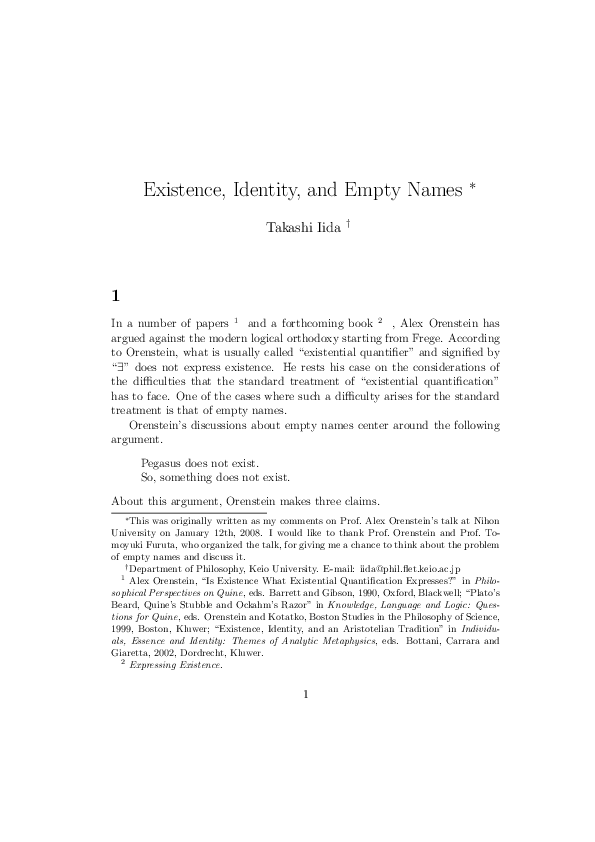 (PDF) Existence, Identity and Empty Names
