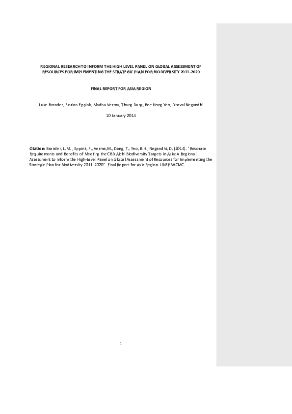 (DOC) High Level panel- Biodiversity 2011-2020 Final report Asia Region