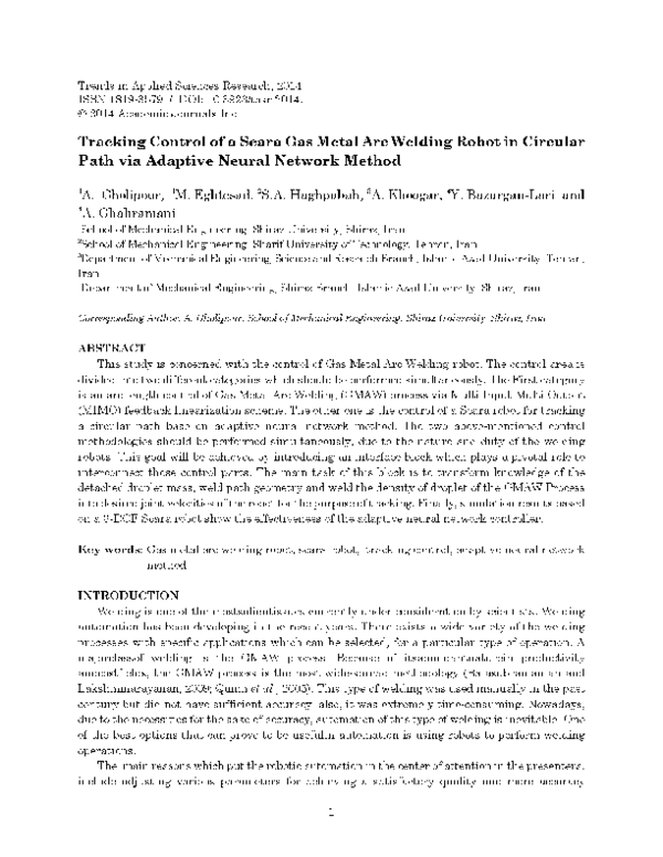 (PDF) Tracking Control of a Scara Gas MetalArc Welding Robot in CircularPath via Adaptive Neural ...