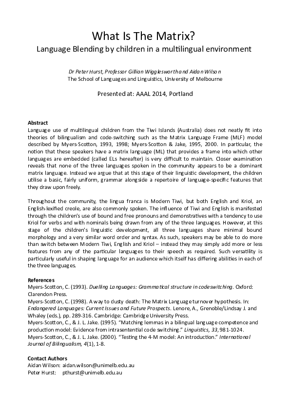 (PDF) What Is The Matrix? Language Blending by children in a ...