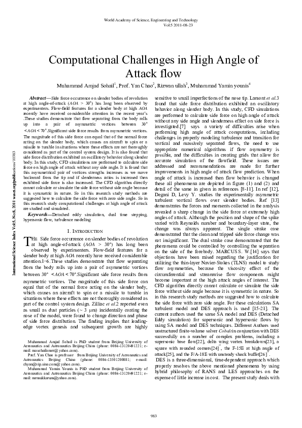 (PDF) Computational Challenges in High Angle of Attack flow